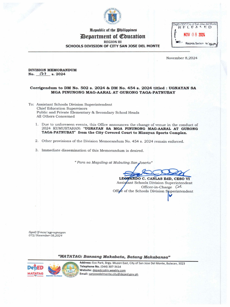 DM No. 567s.2024 Corrigendum To DM No. 502 S. 2024 DM No. 454 S. 2024 | PDF