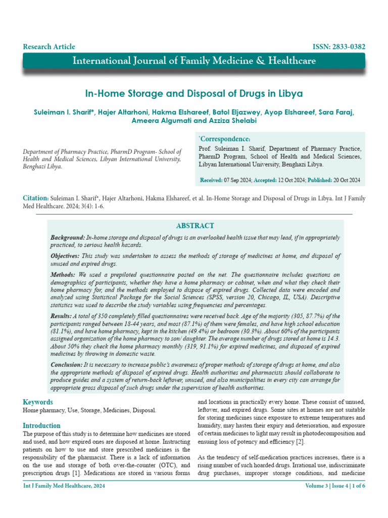 Inhome Storage and Disposal of Drugs in Libya | PDF | Pharmacy | Over ...