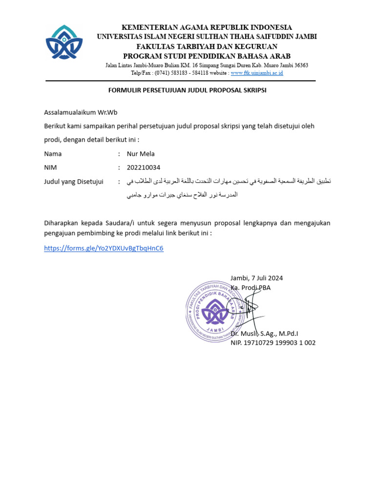 Acc Judul Proposal Skripsi Nur Mela | PDF
