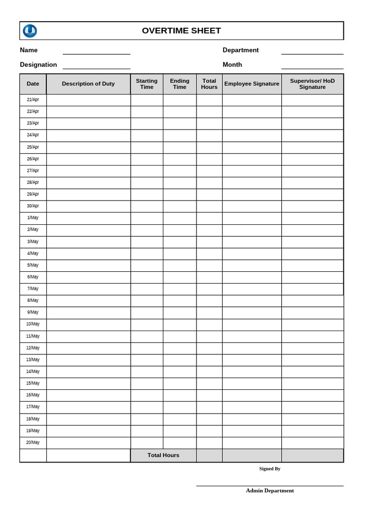 Overtime Empty Sheet | PDF