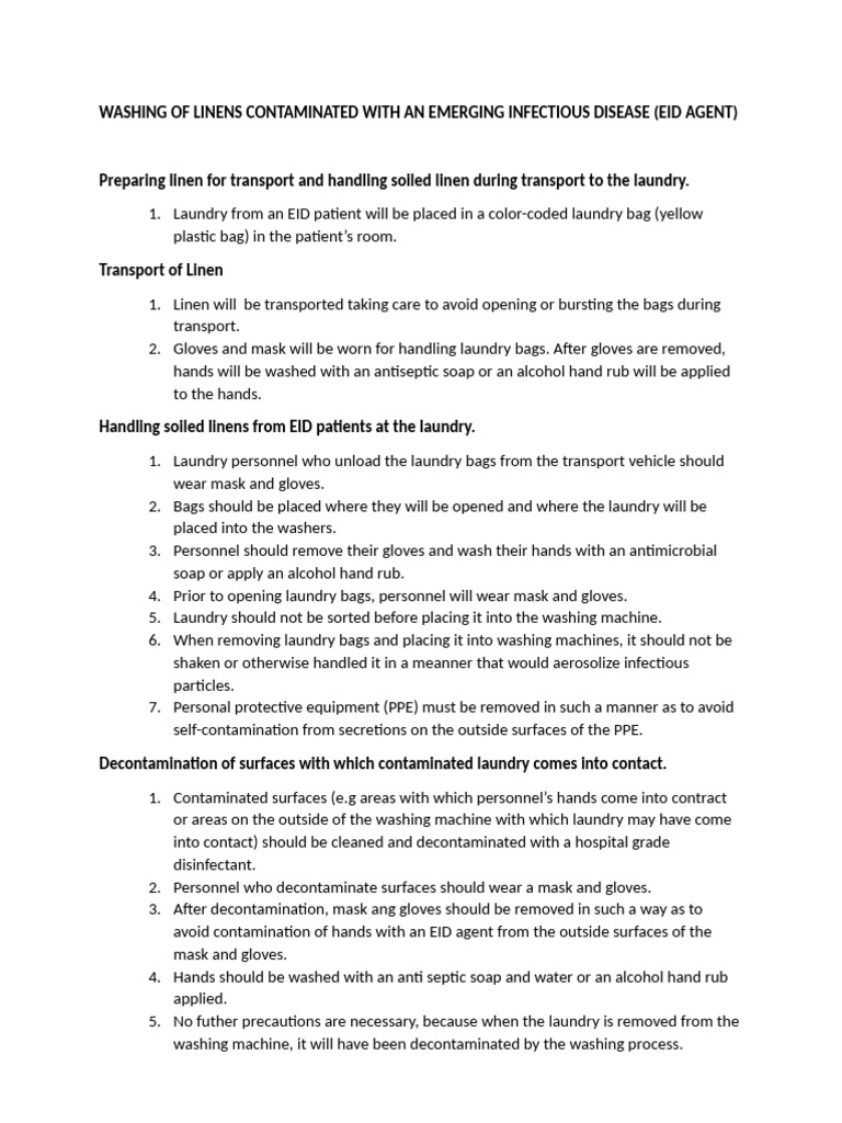 Washing Linen Contaminated With An Emerging Infectious Disease | PDF ...