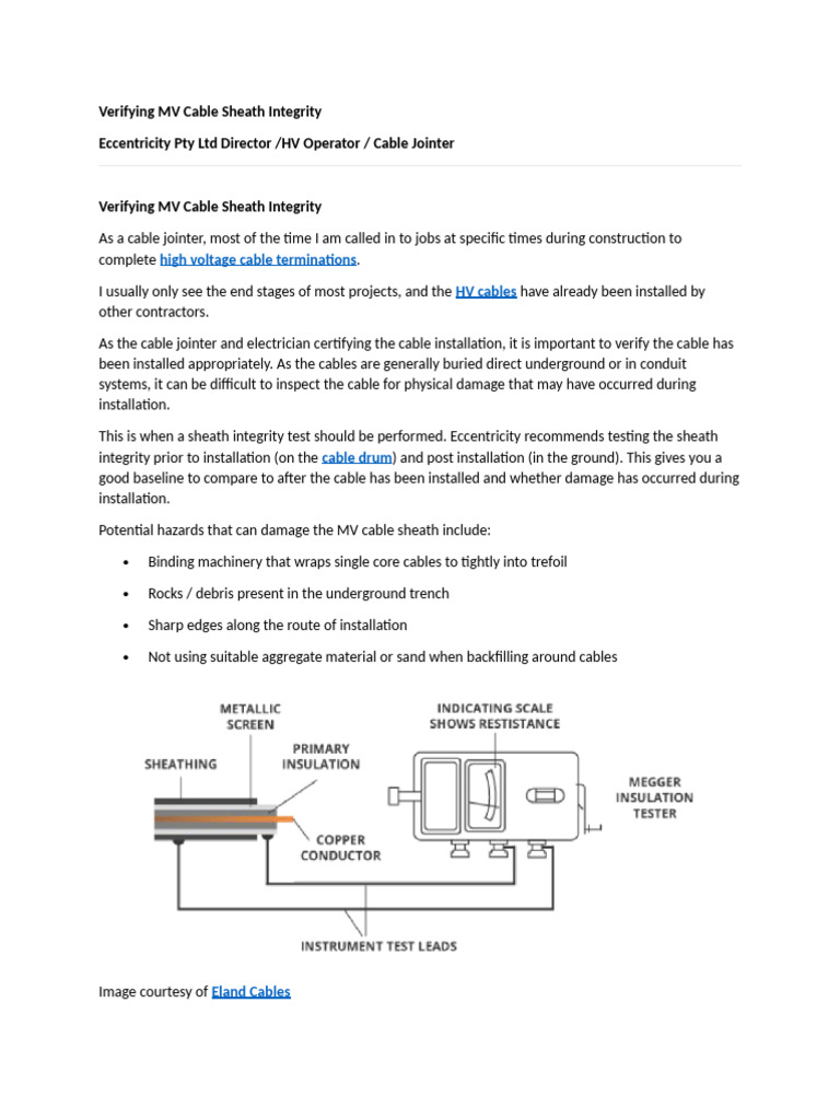 MV Cable Sheath Integrity Testing Guide | PDF | Electrical Components ...
