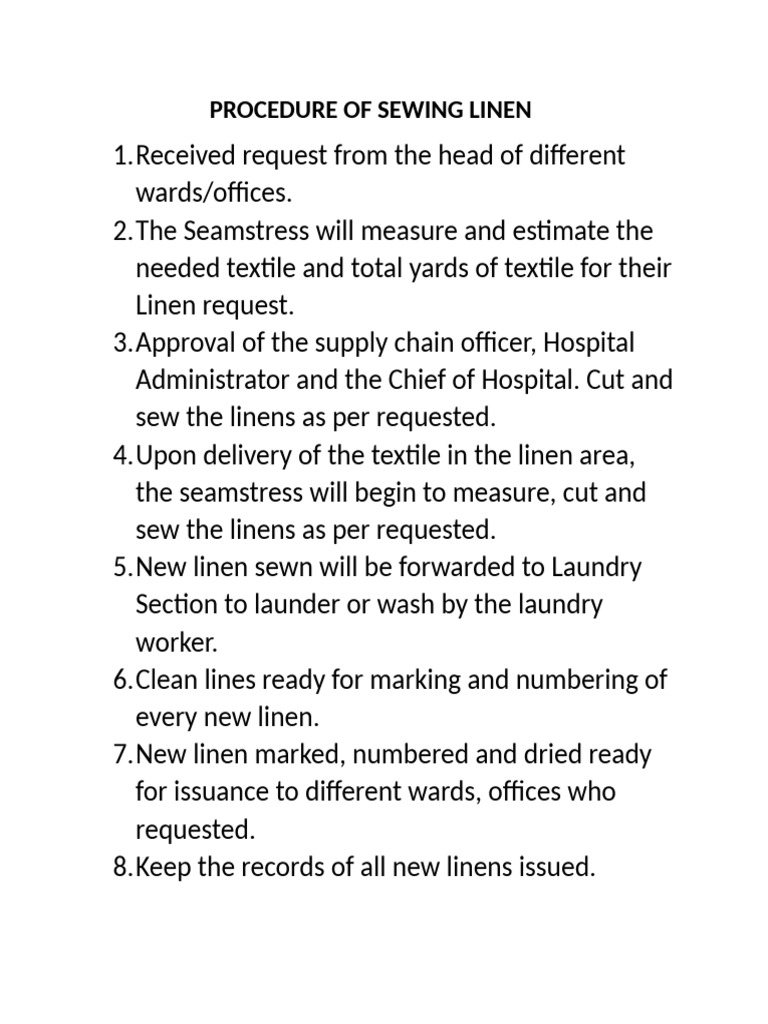 Procedure of Sewing Linen | PDF