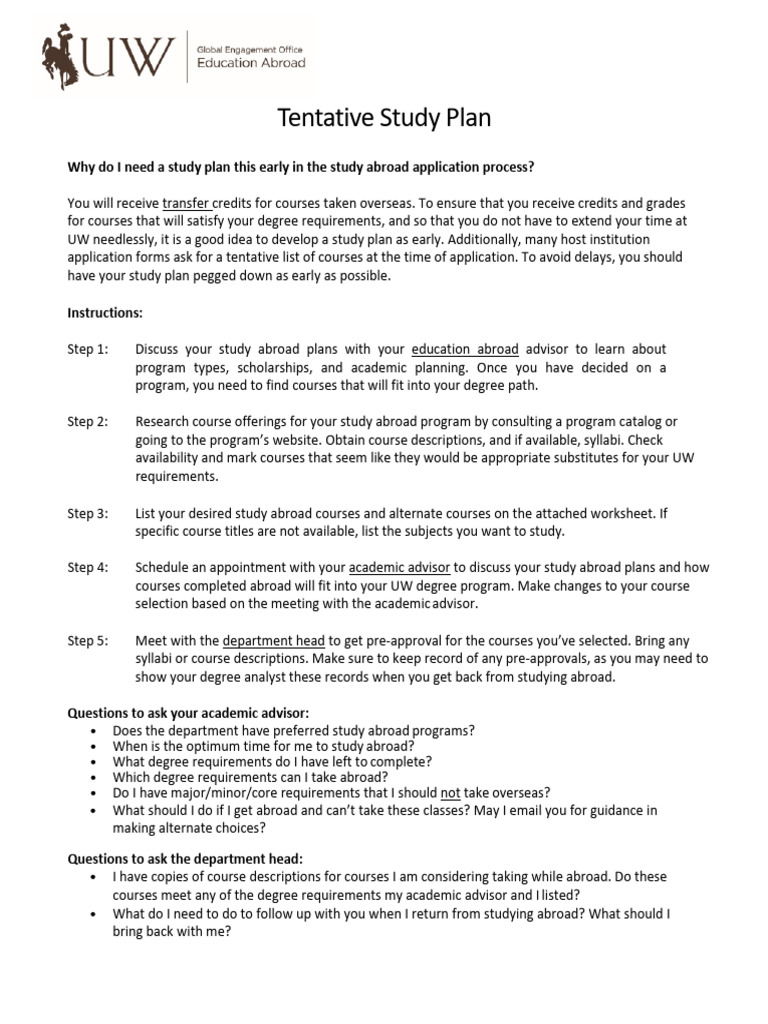 Tentative Study Abroad Course Plan | PDF | Economies