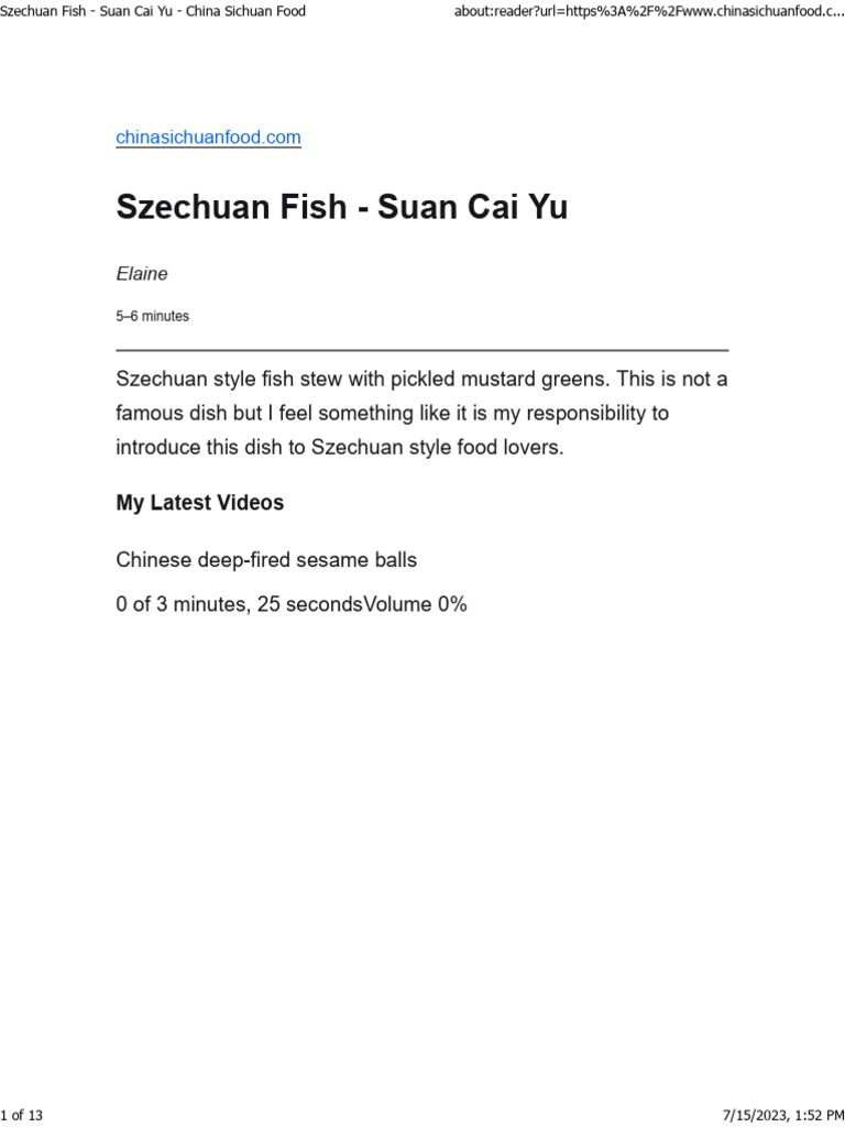 Szechuan Fish - Suan Cai Yu - China Sichuan Food | PDF | Pickling | Foods