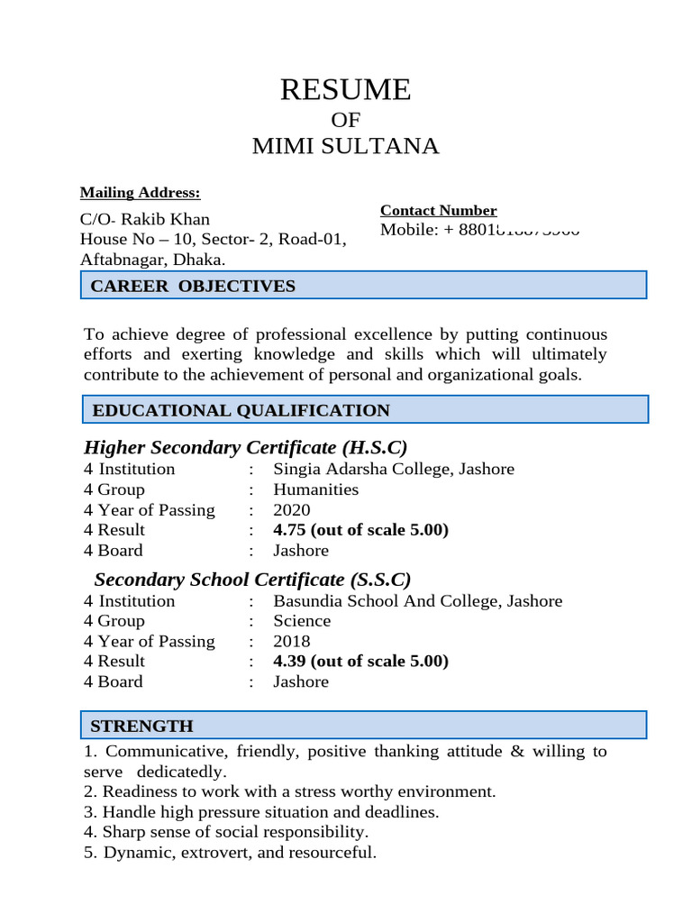Resume of Mimi Sultana | PDF