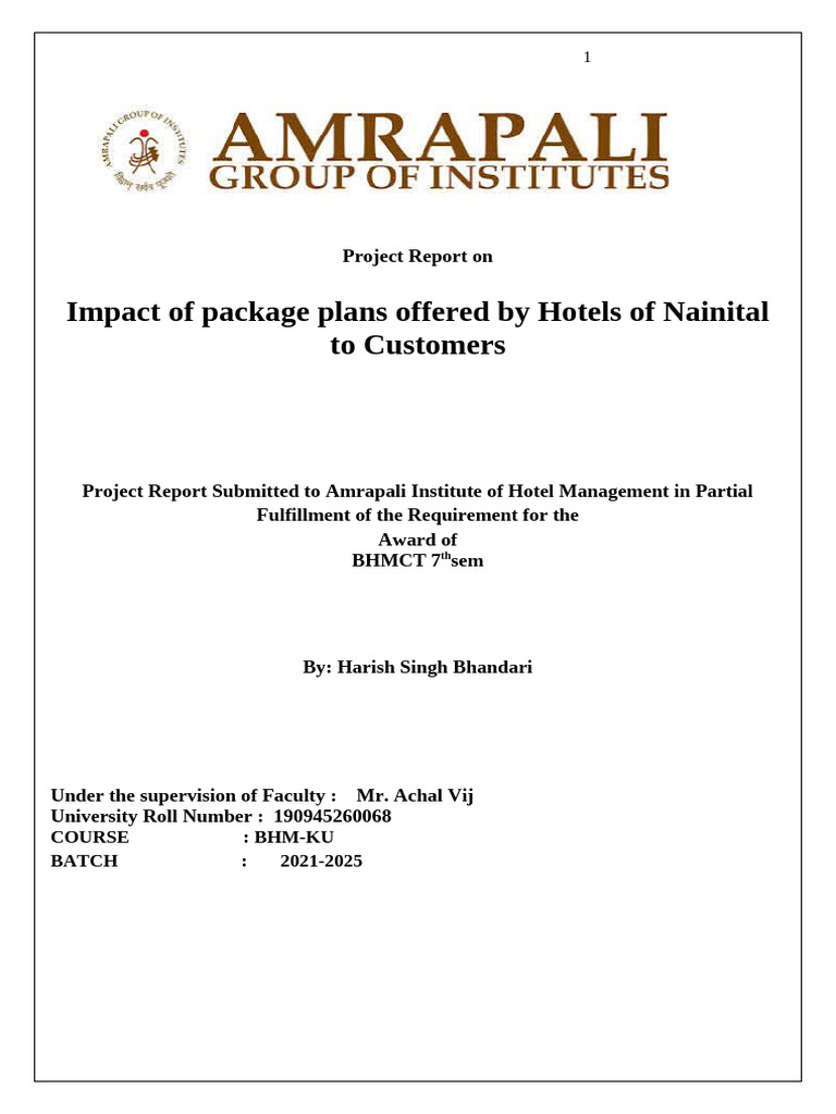 Analysis of Package Plans Offered by Hotels of Nainital To Customers ...