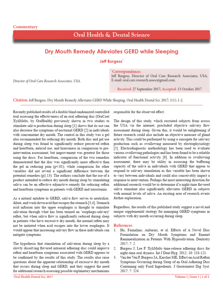 Dry Mouth Remedy Reduces GERD Symptoms | PDF | Gastroesophageal Reflux ...