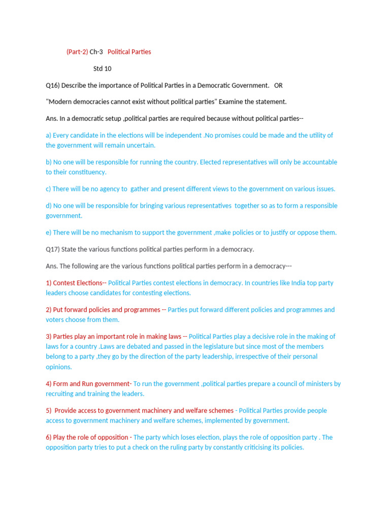 Part-2 Political Parties Ch-3 (Std10) | PDF | Political Parties | Elections