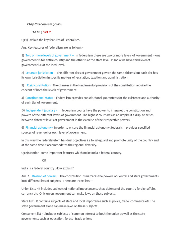 Part-2 Ch 2 Federalism | PDF | Government Of India | Government