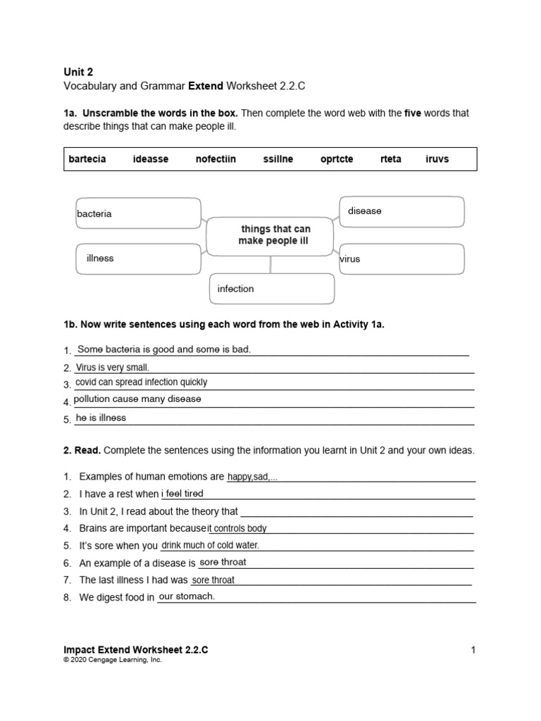 Impact 2 Unit 2 V and G Extend Worksheet 2.2.c | PDF | Infection ...