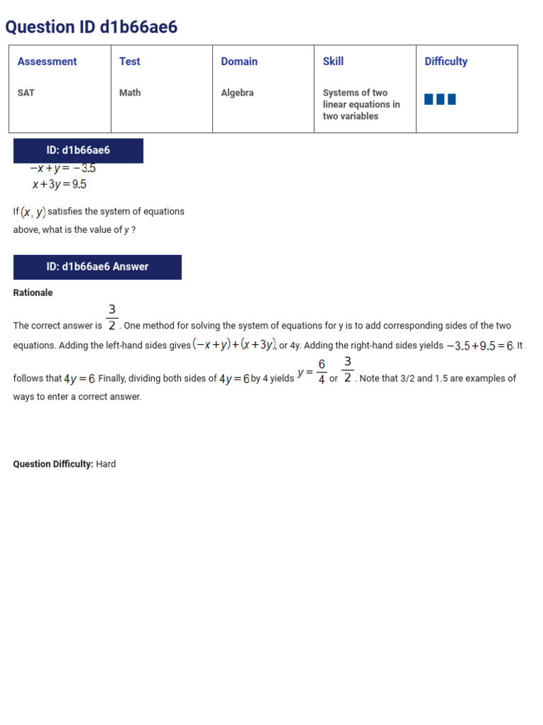 SAT Algebra: Solving Linear Systems | PDF | Equations | Algebra