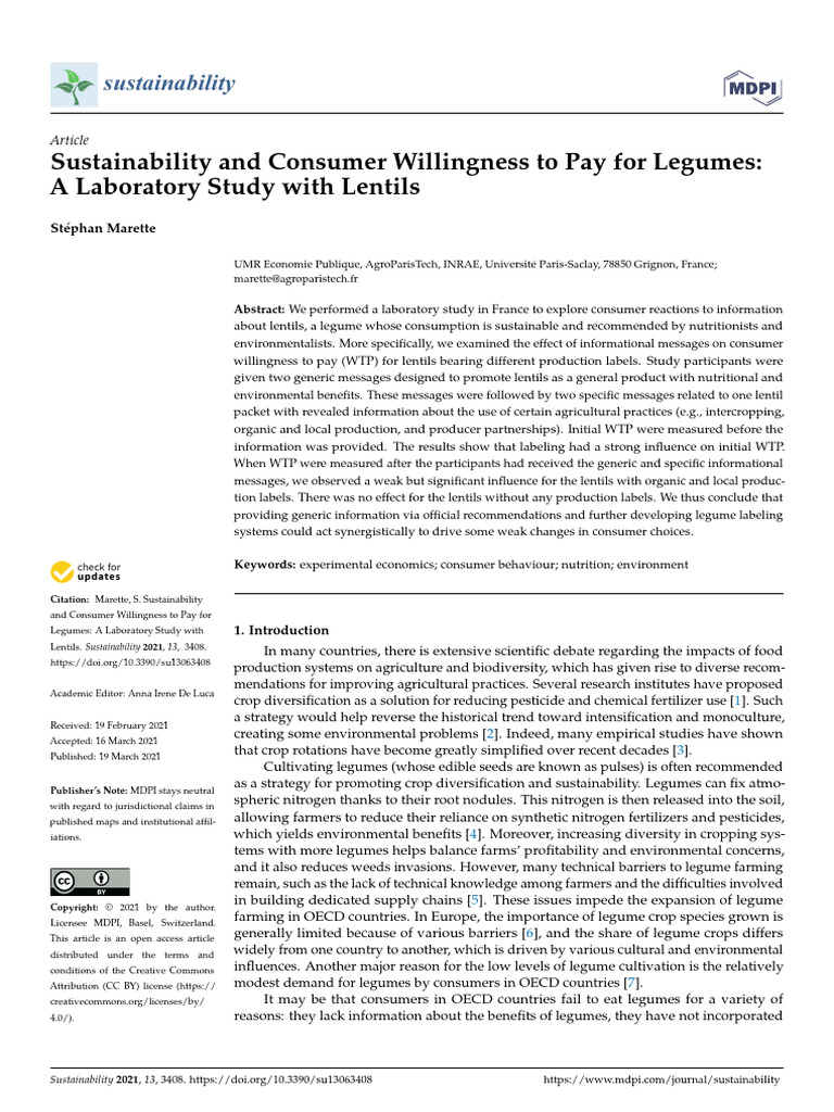 Sustainability and Consumer Willingness To Pay For | PDF | Legume ...