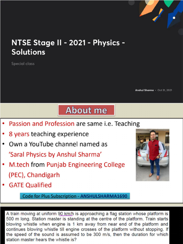 NTSE Stage II 2021 Physics Solutions With Anno | PDF