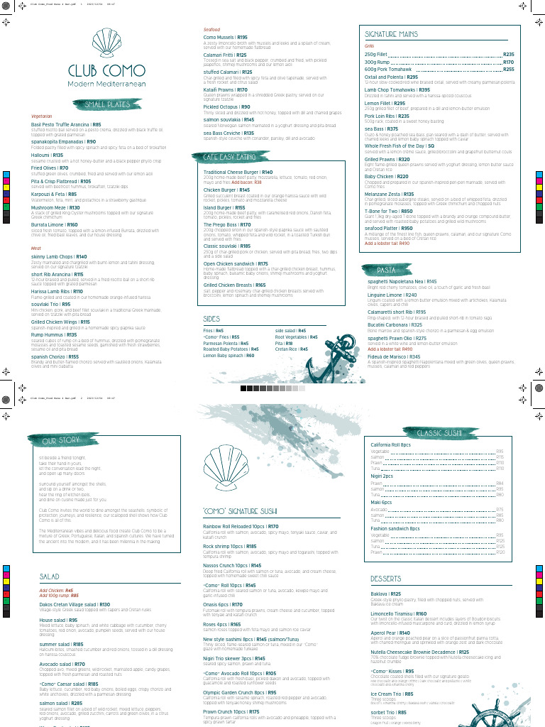 Club Como Restaurant Menu | PDF | Sushi | Salad