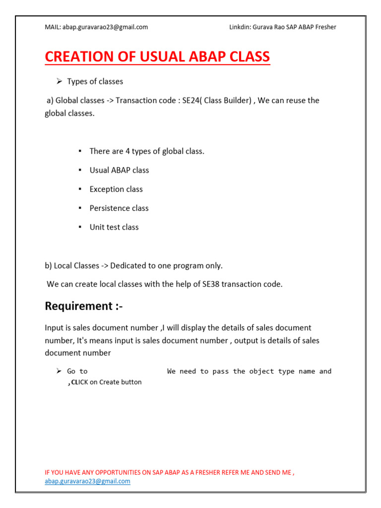 Creation of Usual Abap Class | PDF | Method (Computer Programming) | Computer Programming