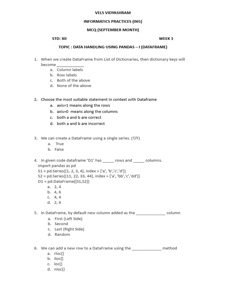 Xii Mcq-Sep Month | PDF | Comma Separated Values | Software Engineering