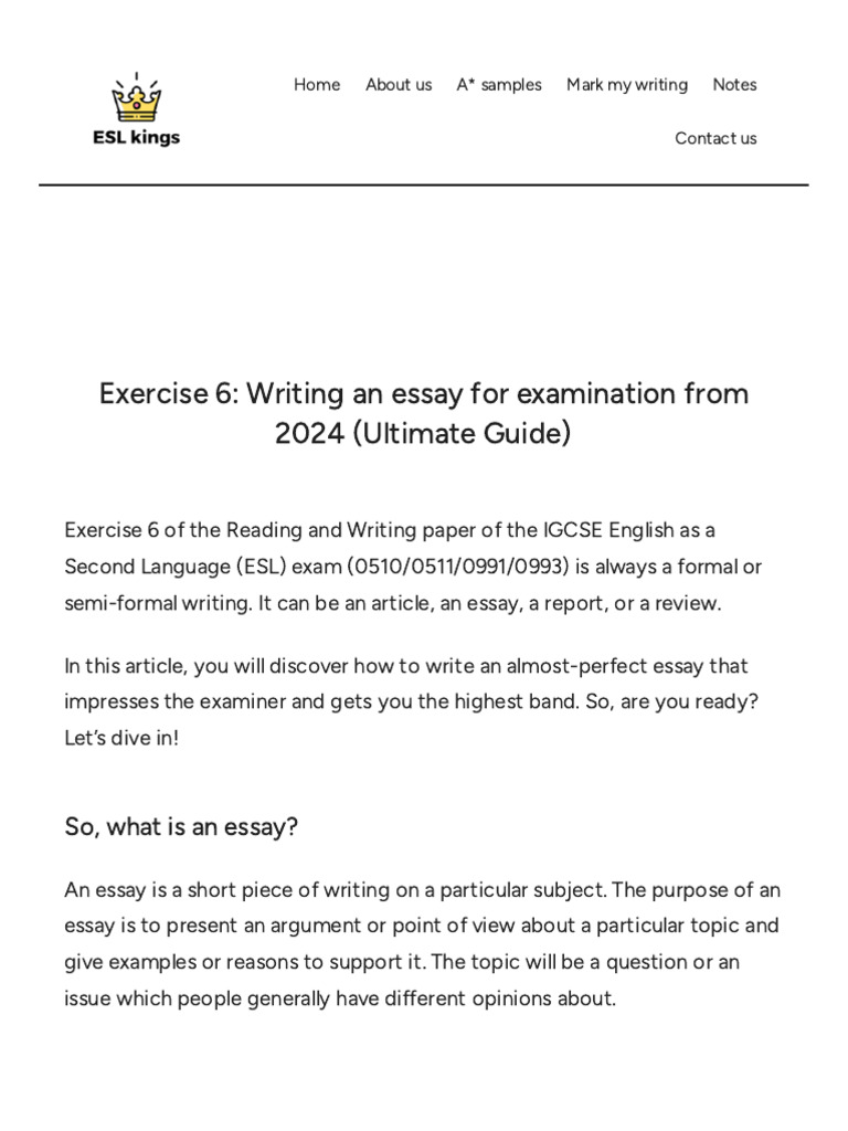 Exercise 6 - Writing An Essay (Ultimate Guide) - ESL Kings | PDF ...