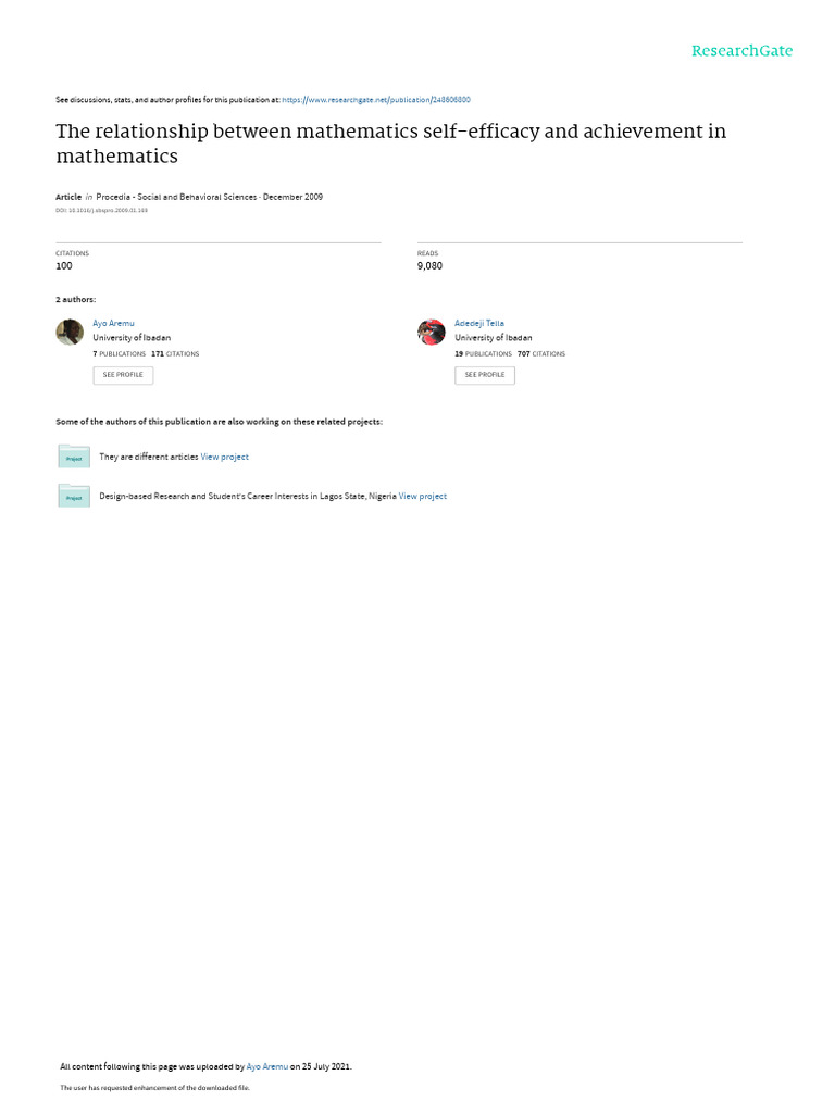 The Relationship Between Mathematics Self-Efficacy and Achievement in ...