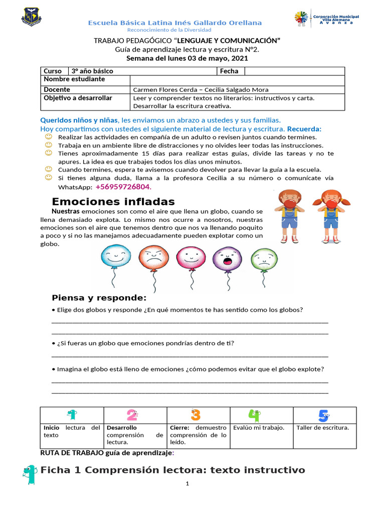 3°guía de Lectura y Escritura N°2 | PDF | Aprendizaje