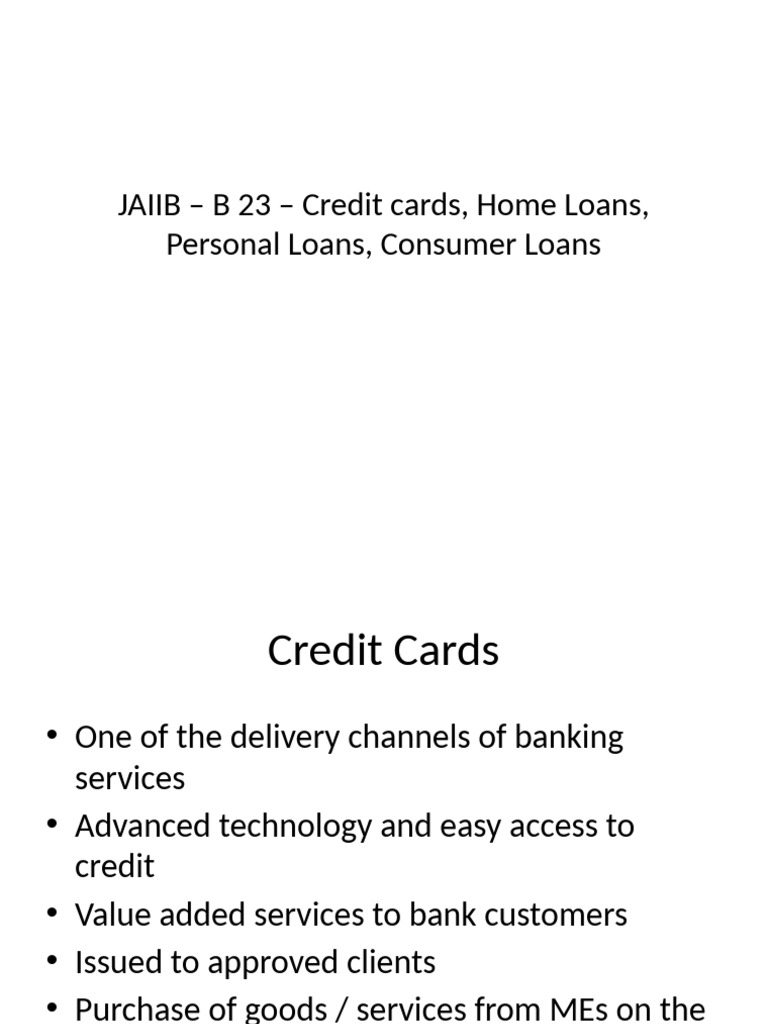 Jaiib - B 23 - Various Retail Loans | PDF | Credit Card | Loans