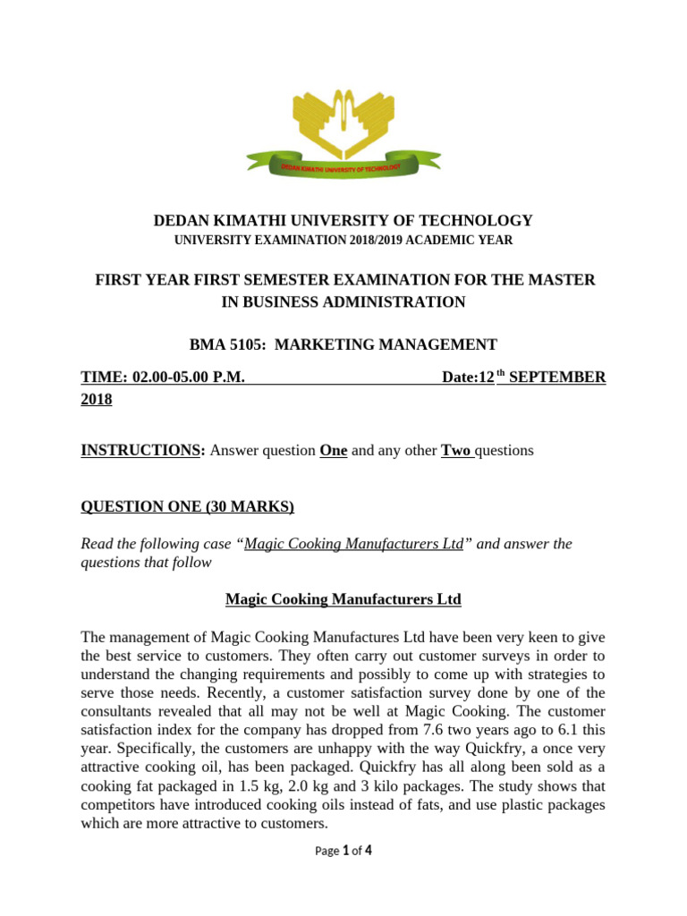 Bma 5105 Marketing Management Print | PDF