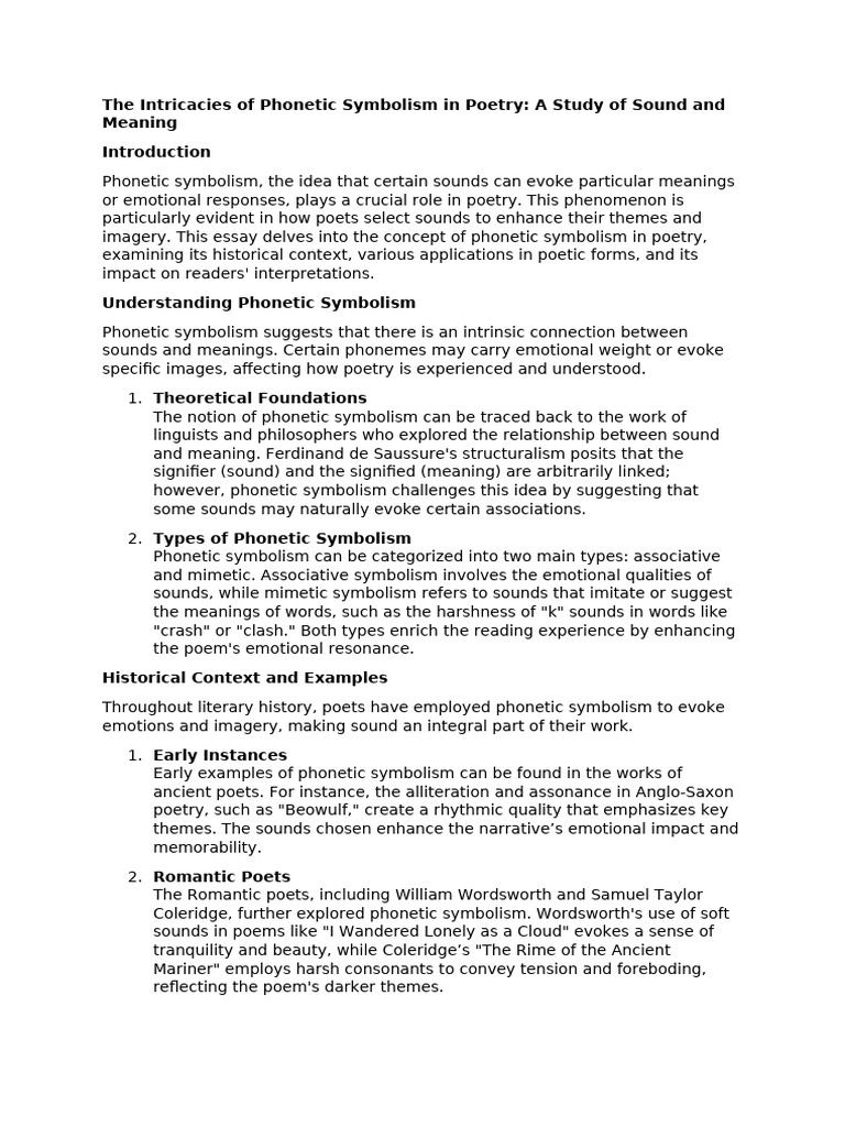 The Intricacies of Phonetic Symbolism in Poetry | PDF | Poetry ...