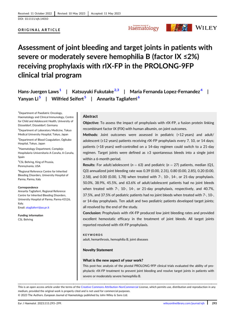 European J of Haematology - 2023 - Laws - Assessment of Joint Bleeding ...