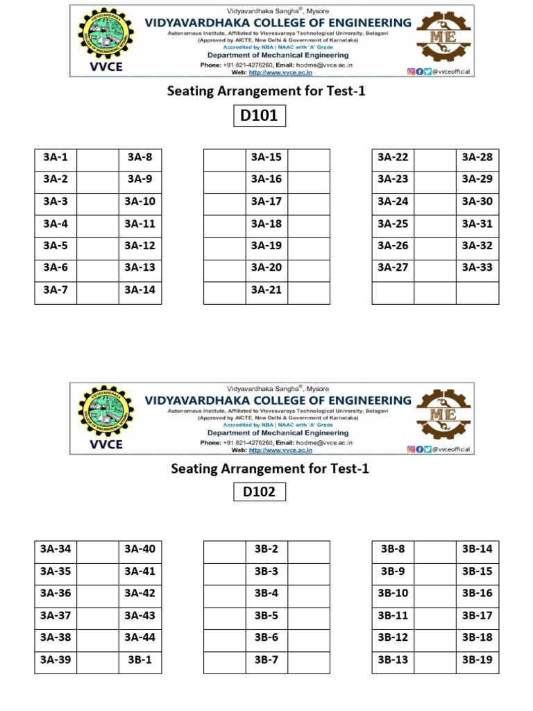 Seating Plan Test-1 | PDF