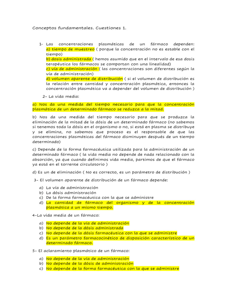 Cuestiones 1 | PDF | Farmacocinética | Medicamentos con receta