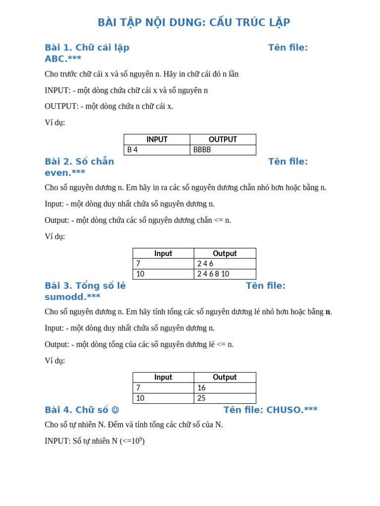 BT Cau Truc Lap | PDF