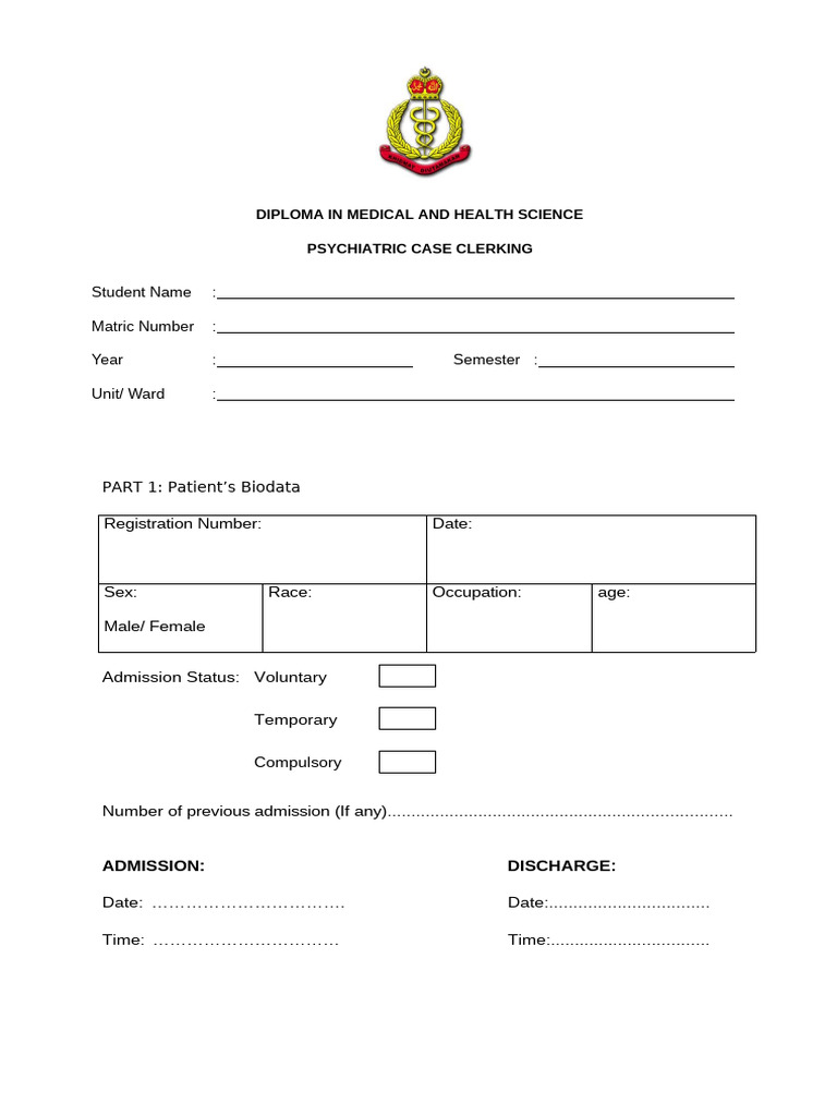 Psy Clerking Case Format | PDF | Substance Abuse | Mental Health