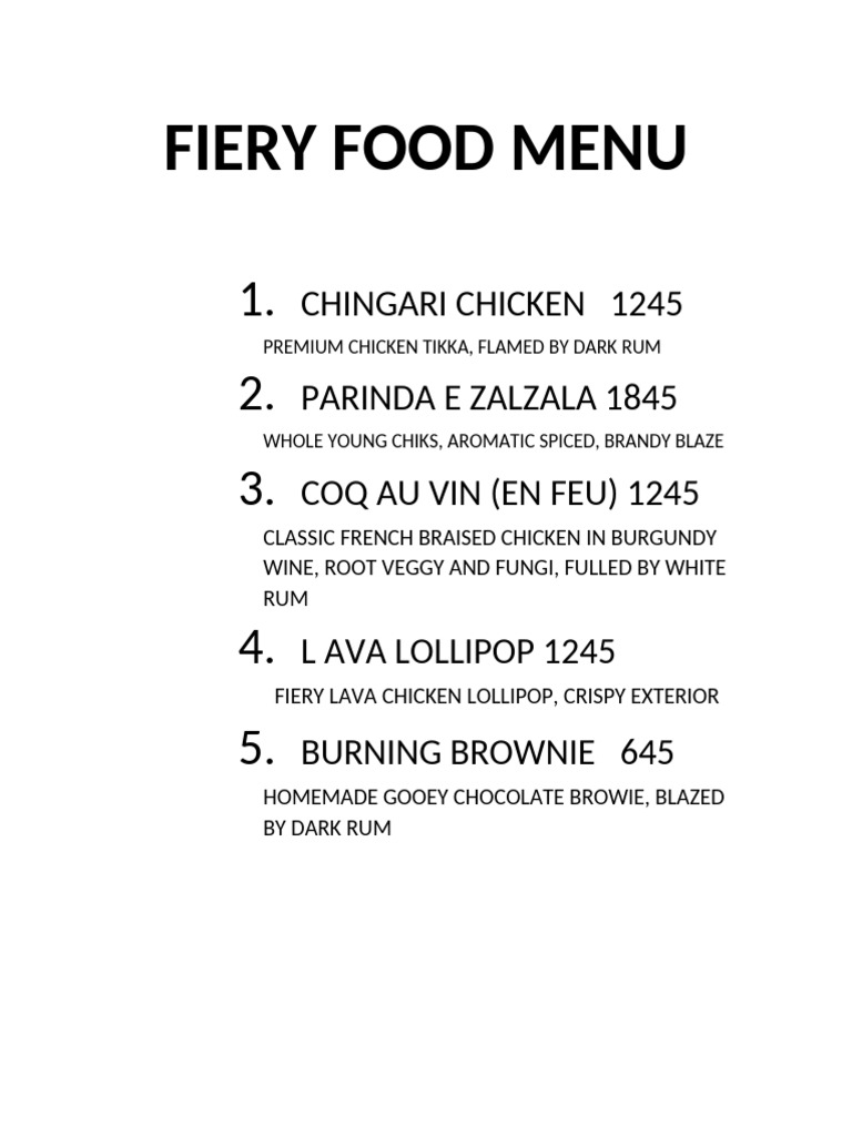 Fiery Food Menu: Spicy & Flamed Dishes | PDF | Religion & Spirituality
