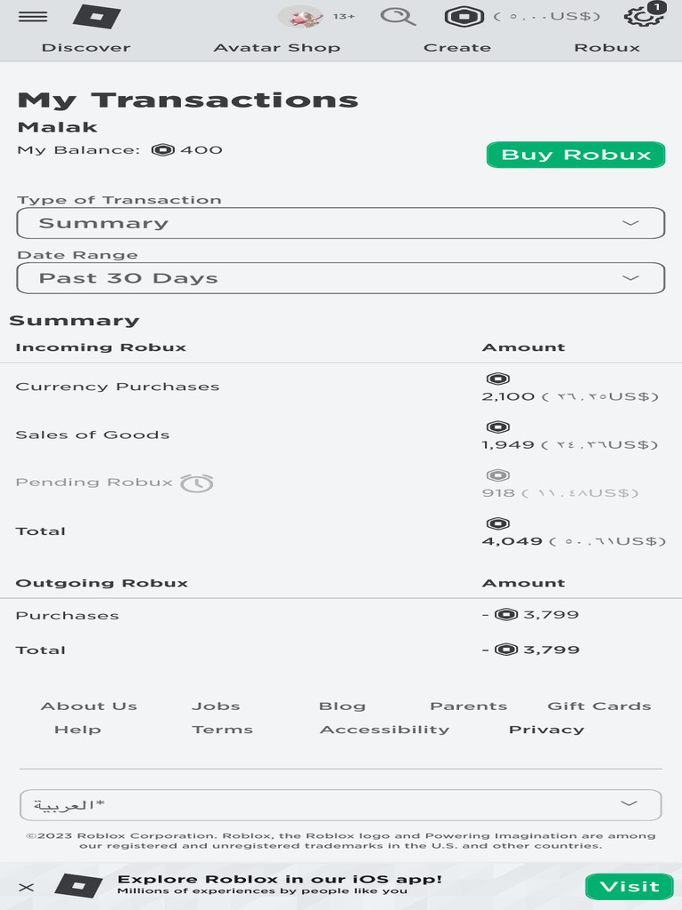 My Transactions - Roblox | PDF