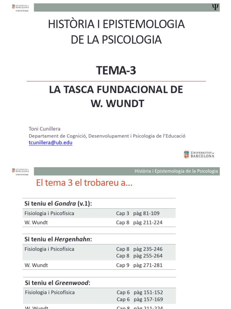 Tema 3. La Tasca Fundacional de W. Wundt | PDF
