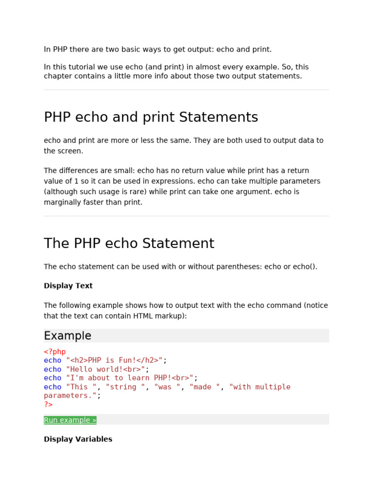 In PHP There Are Two Basic Ways To Get Output | PDF | Computers