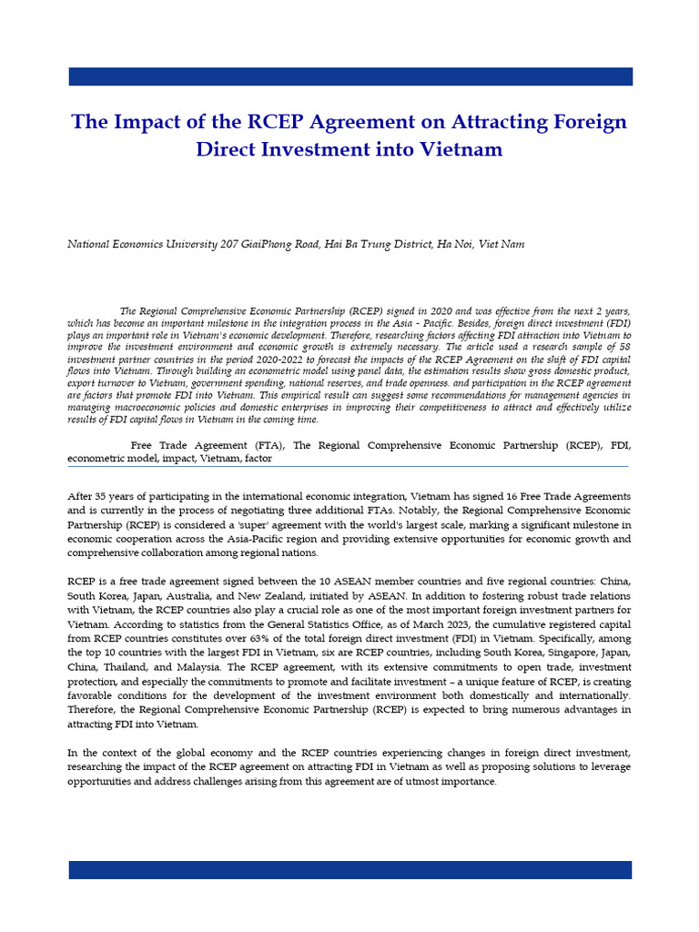 The Impact of The RCEP Agreement On Attracting Foreign | PDF | Foreign Direct Investment ...