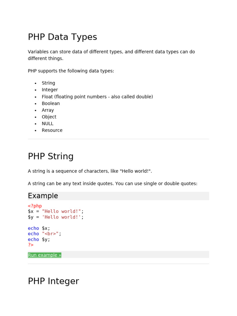 PHP Data Type string | PDF | Php | Boolean Data Type PHP Data Type string | PDF | Php | Boolean Data Type