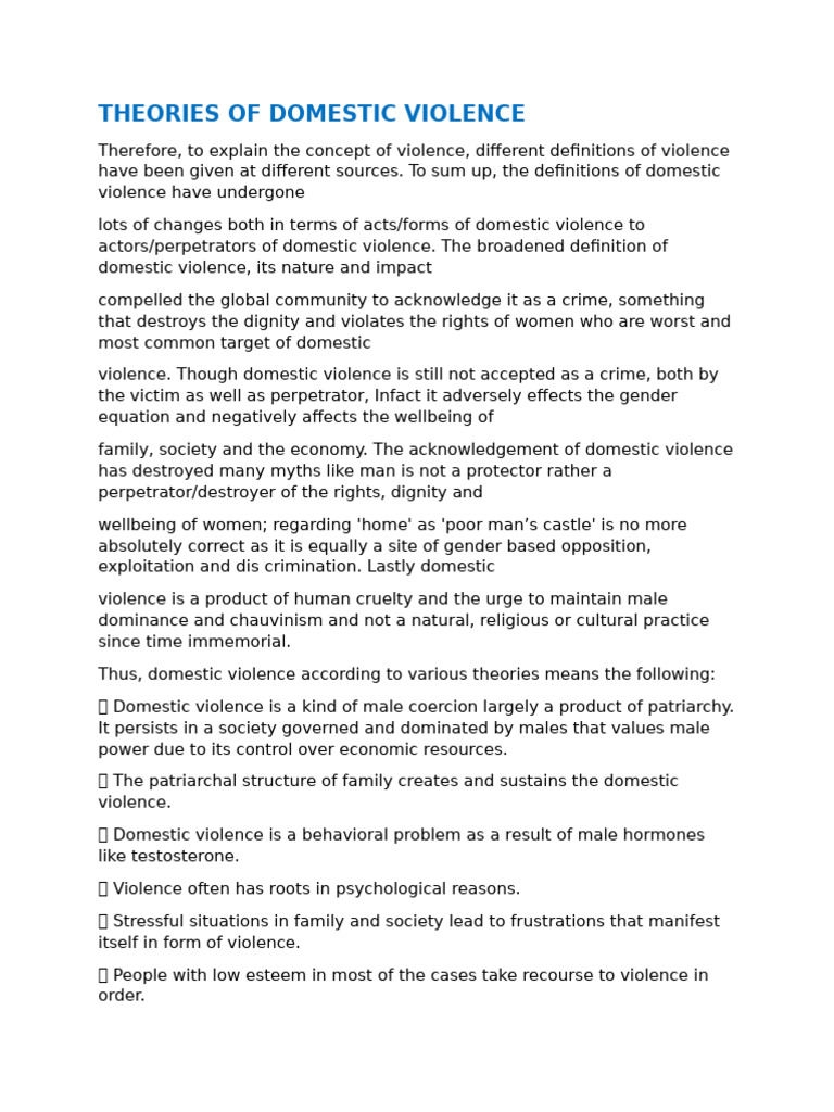 Theories of Domestic Violence | PDF | Domestic Violence | Violence