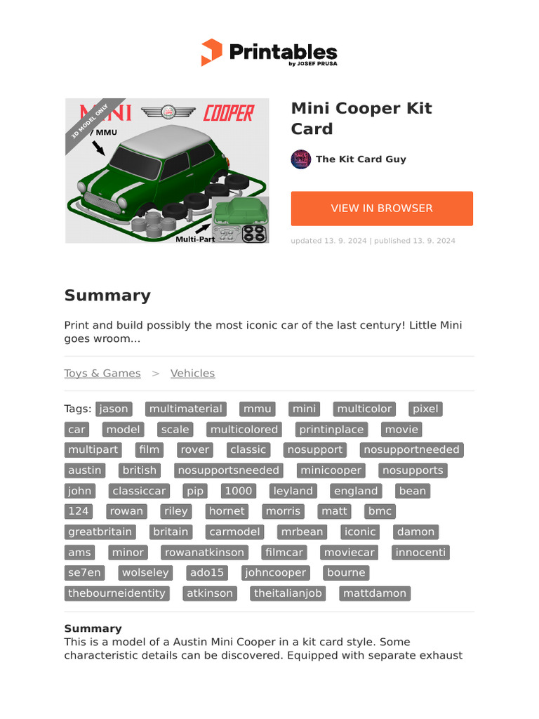 Mini Cooper Kit Card Model for Printing | PDF | Mini | Land Vehicles
