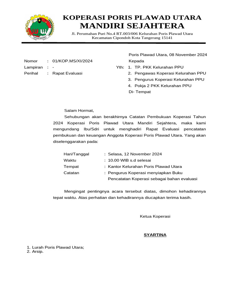 Surat Undangan Koperasi | PDF