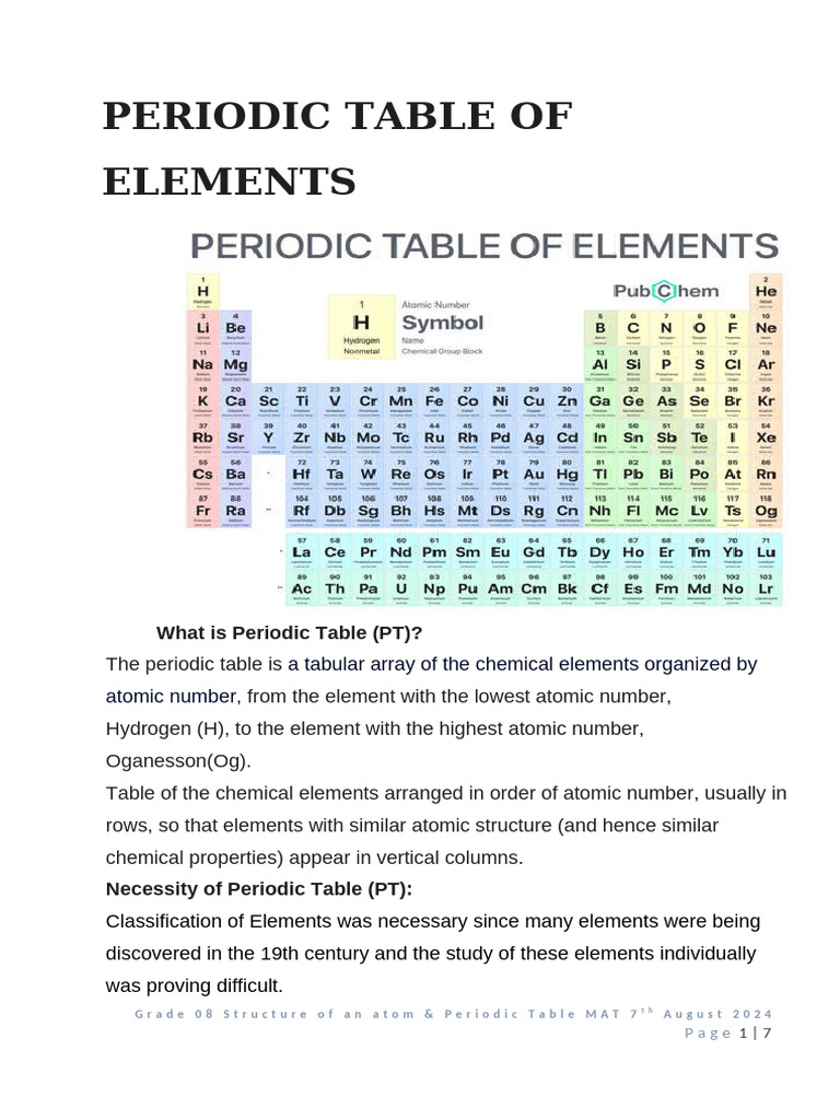 Overview of the Periodic Table | PDF | Atomic Nucleus | Atoms