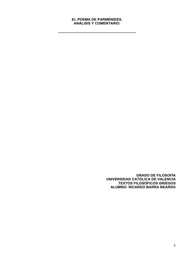 Textos Griegos. Comentario Sobre El Poema de Parménides. Ucv | PDF ...