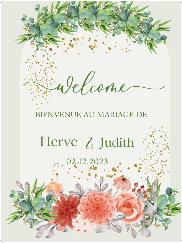 Green Flowery Welcome Sign Wedding Poster | PDF