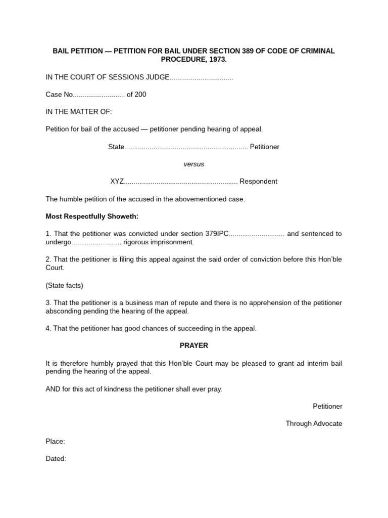 Bail Petition Under Section 389 CrPC | PDF | Bail | Courts