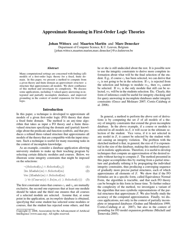 Approximate Reasoning In First Order Logic Theories Johan Wittocx And Maarten Mari En And Marc