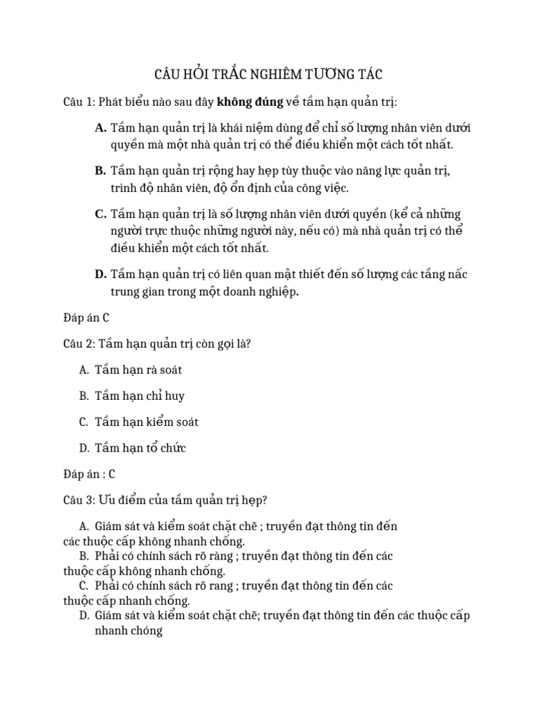 CÂU HỎI TRẮC NGHIỆM - QTH | PDF