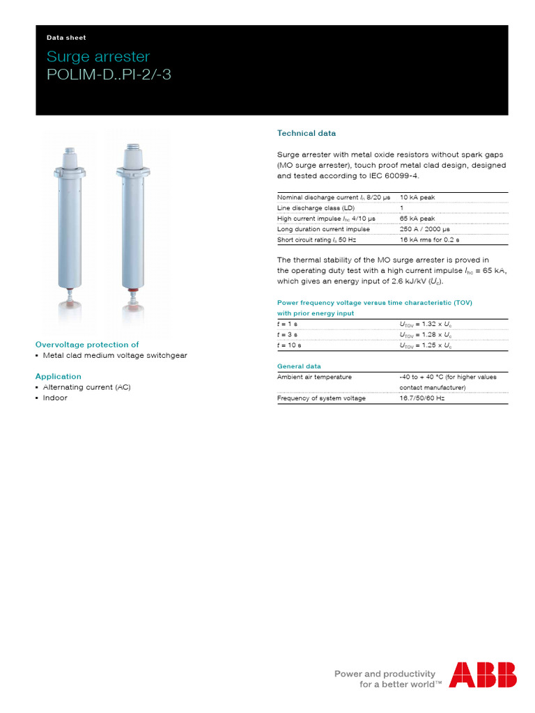 ABB POLIM-D Surge Arrester Datasheet | PDF | Alternating Current | Physical Quantities