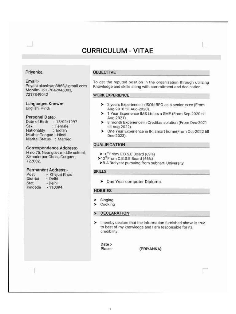 Priyanka Resume 24-1-1 | PDF