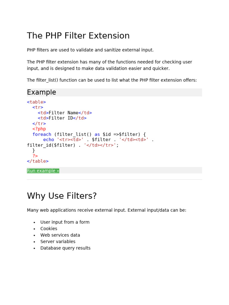 The PHP Filter Extension | PDF | Php | World Wide Web